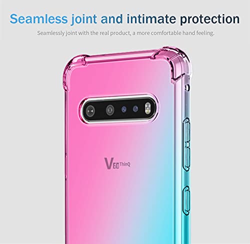 OEURVQO for LG V60 ThinQ 5G Case Clear Cute Gradient Colorful Design Slim Phone Case Soft TPU Cover Shockproof Bumper Anti-Scratch Protective for LG V60 ThinQ (Pink Green)