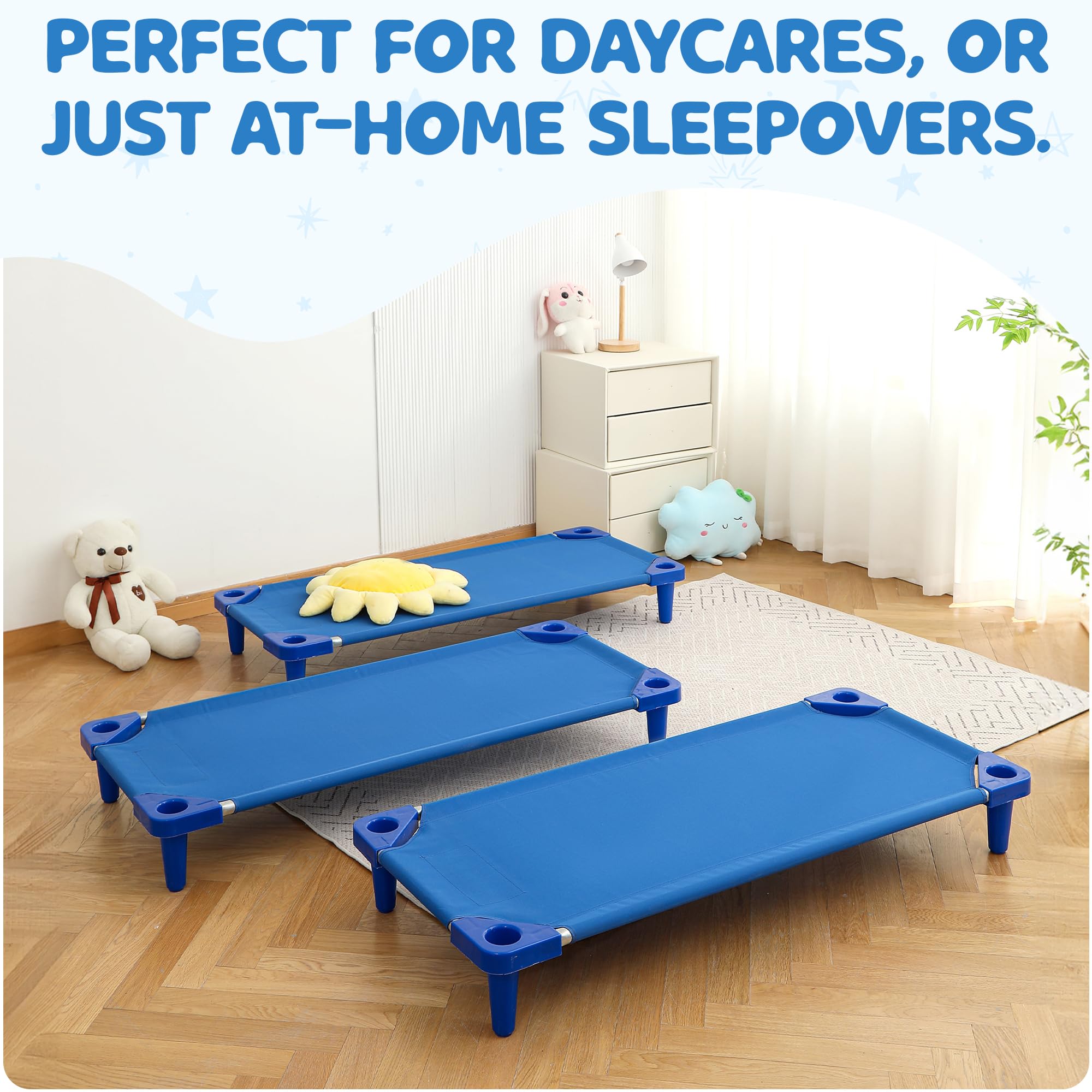 Houseables Daycare Cots, Kids Cot, Toddler Cot, Cots For Kids, Preschool Cots, Cot Bed For Kids, Child Cot, Nap Cots, Toddler Sleeping Cot, Childrens Cots For Sleeping, Portable & Stackable Cots, 6 PK