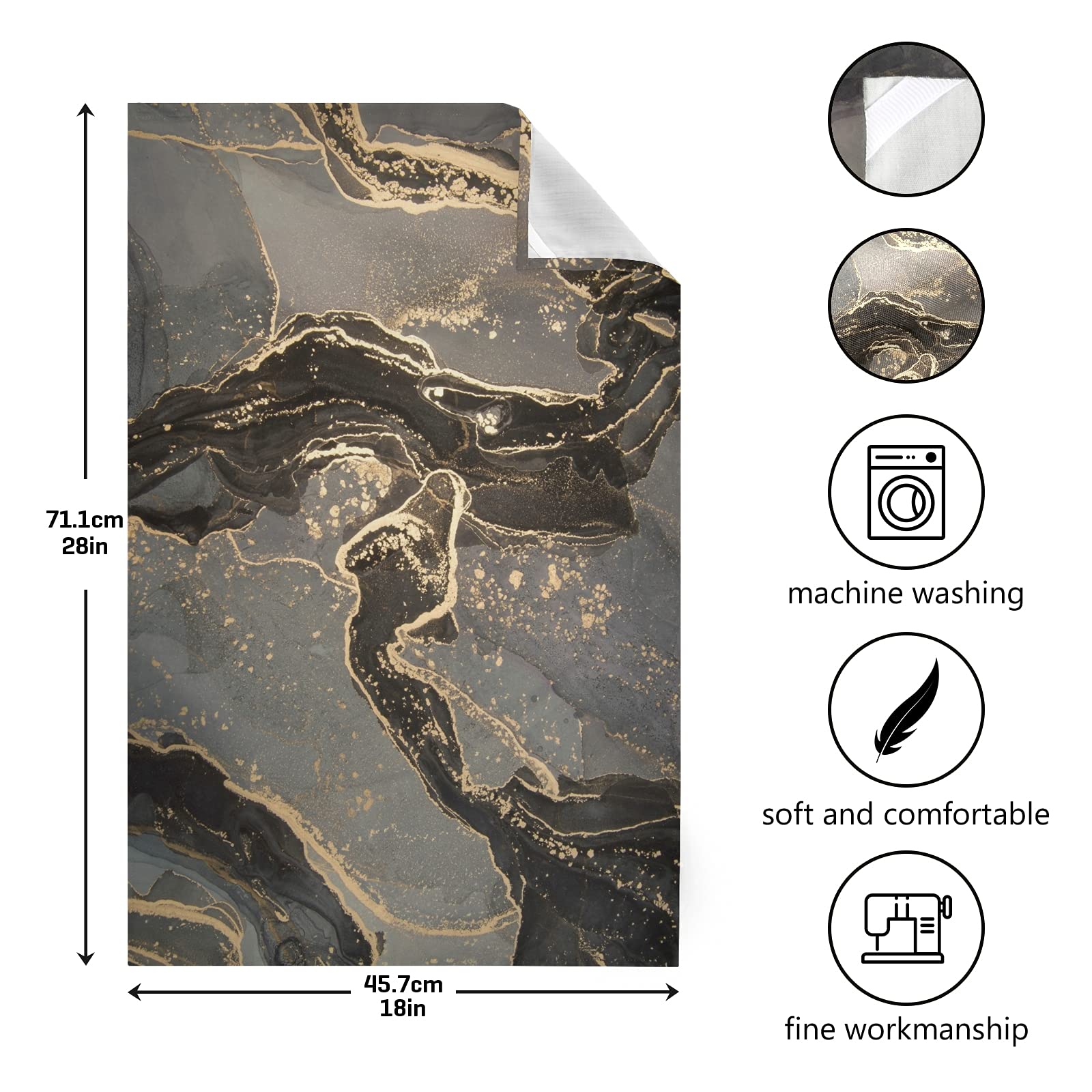 Dallonan Kitchen Towels Set of 4 Luxury Abstract Black Gray Gold Marble Polyester Soft Absorbent Dishcloths Decorative Towels for Kitchen Hand Towels, Dish Towel, Tea Towels, 28x18 Inch
