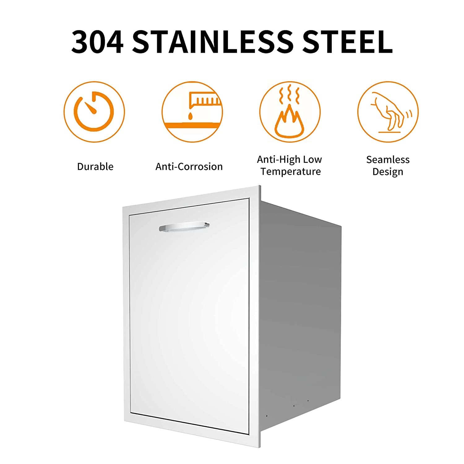 KODOM Built-in Double Trash Drawer 20" W x 27" H x 24" D Pull-Out Tray Outdoor Kitchen Stainless Steel Trash Drawer with Handle Storage Two Trash Bins for BBQ Island Grill Station
