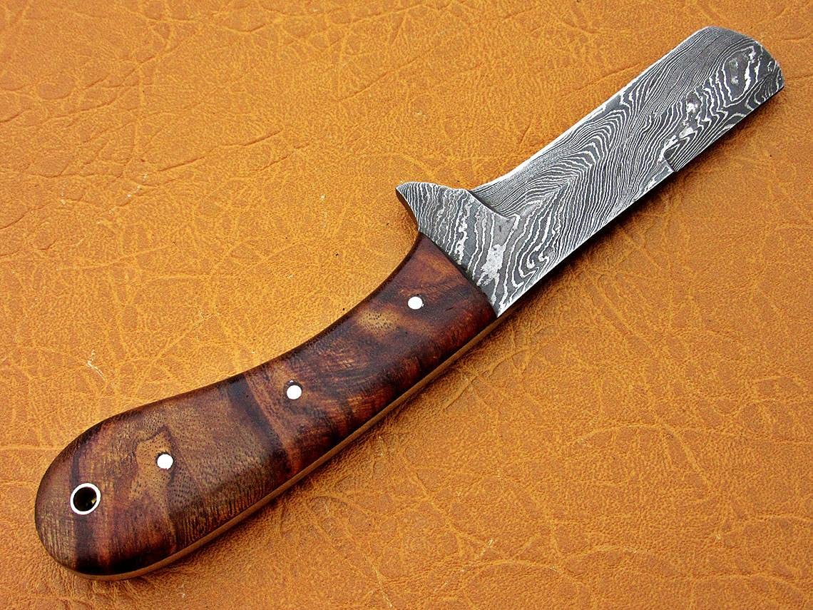 Black Smith Custom Knives DM-BC-01 Handmade Damascus Steel Bull Cutter Cowboy hunting castration and skinning knife, 8" Rose Wood Handle, Fixed Blade EDC Knife With Leather Sheath