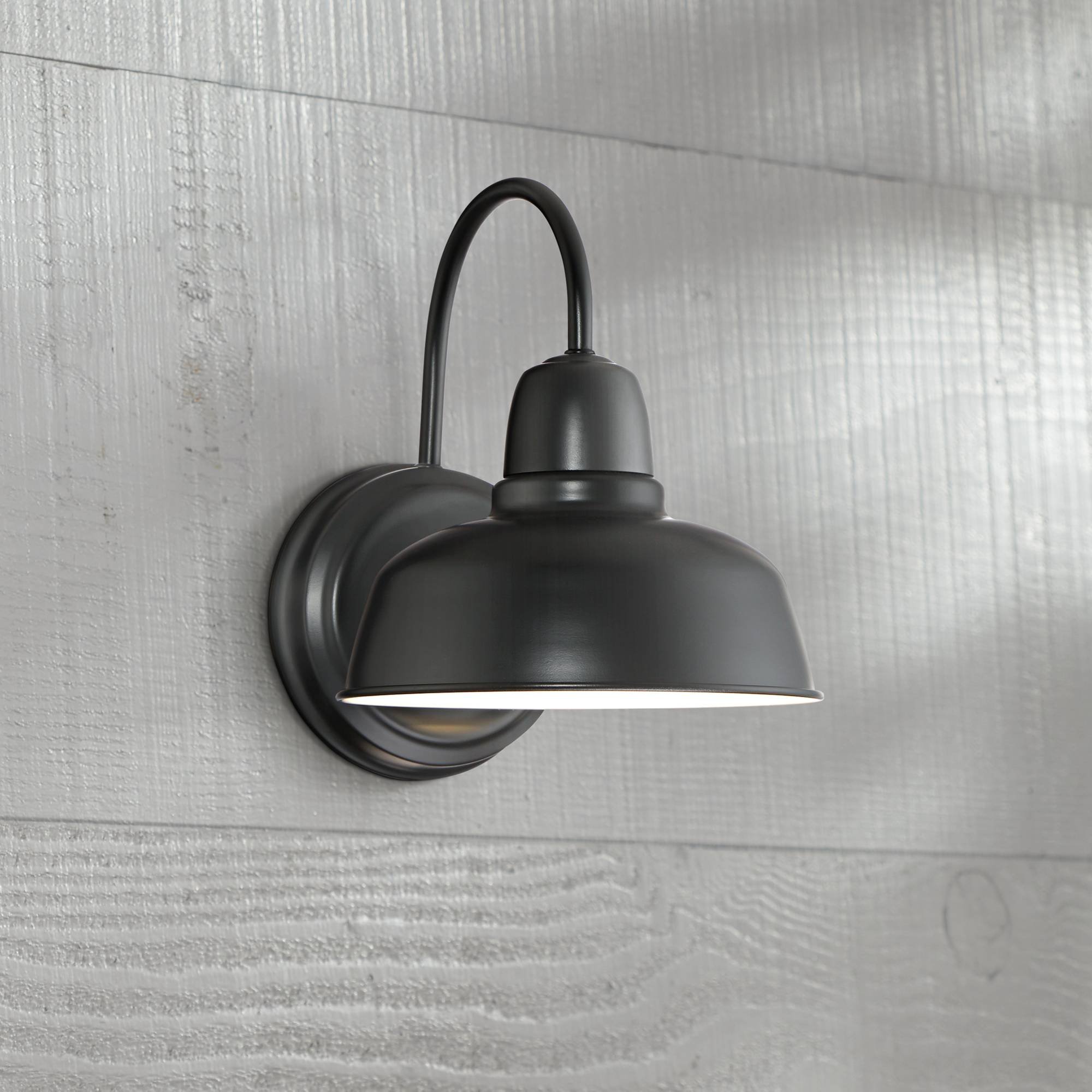 John Timberland Urban Barn Rustic Industrial Farmhouse Outdoor Wall Light Fixture Black Gooseneck Arm 11 1/4" for Exterior Deck House Porch Yard Patio Outside Garage Front Door Garden Home Roof