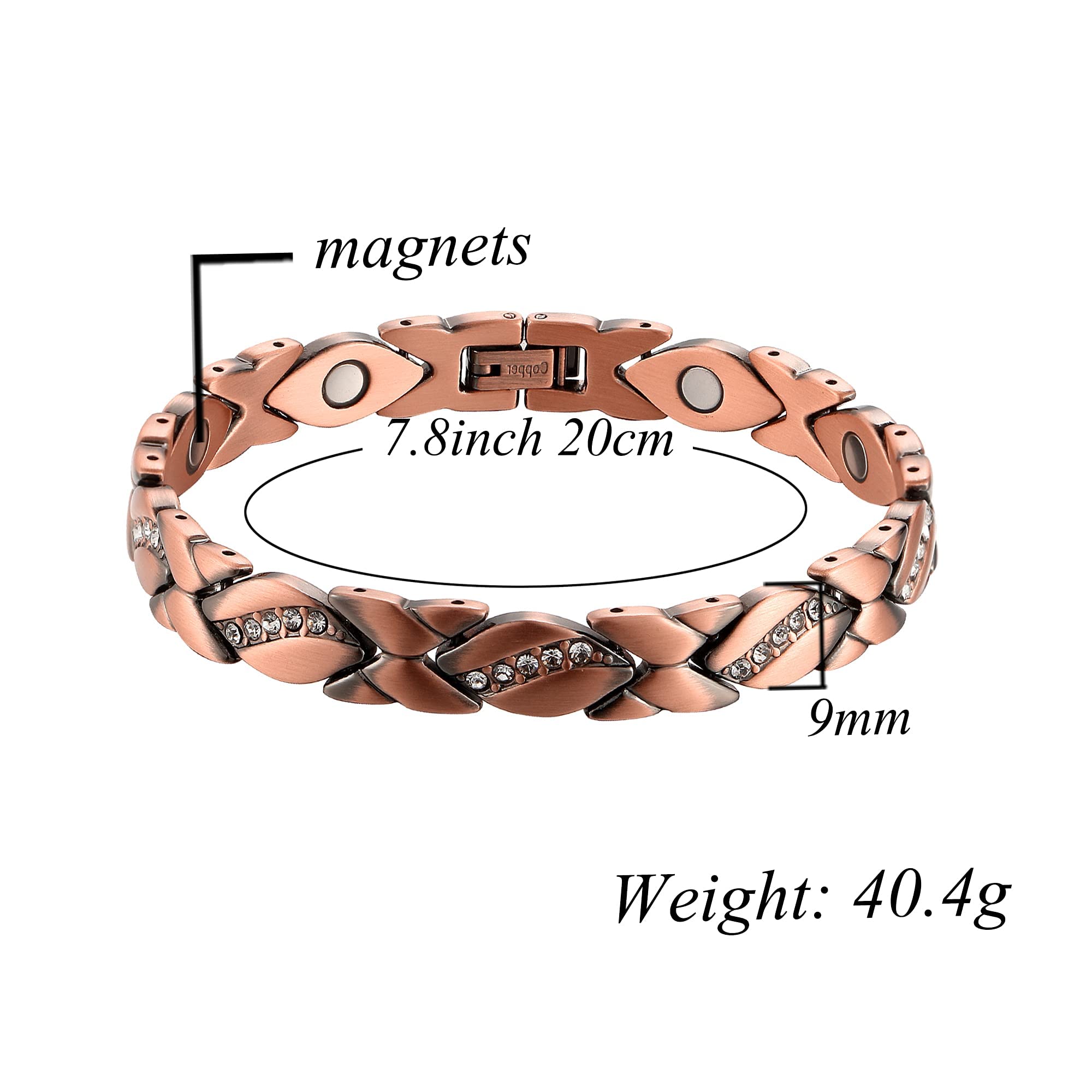 Copper Bracelets and Rings for Women Magnetic Pure Copper Crystal Bracelets, Jewelry Gift