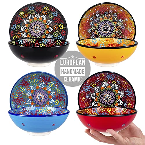 Crystalia Decorative Turkish Ceramic Serving Bowl Set of 6, Handmade Multicolor Dipping Charcuterie Bowls (Large-4PCs)