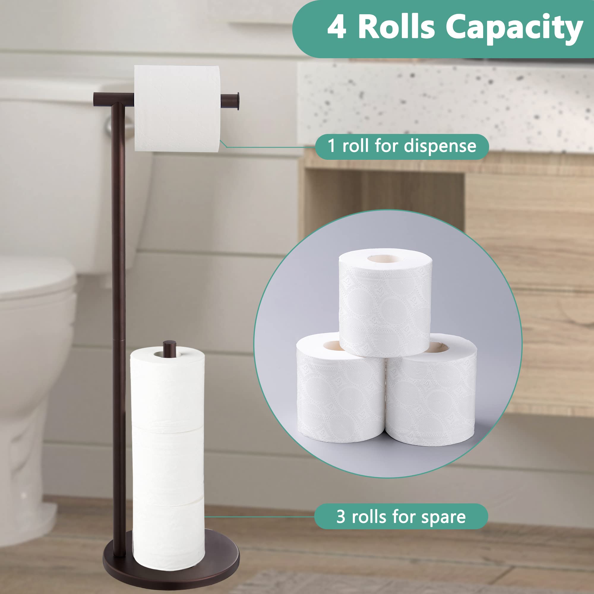 Black Toilet Paper Holder Stand, Free Standing Toilet Paper Holder with Storage for Jumbo Mega, Housen Solutions