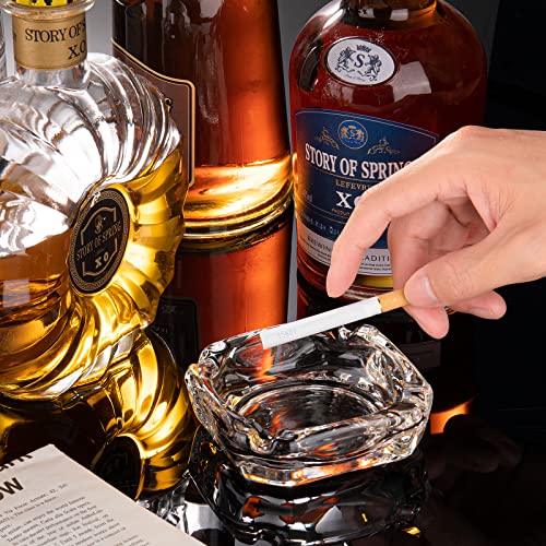 ZKKD Glass Ashtray, Home Ashtrays for Cigarettes, Outdoor Ashtray for Weed, Cigar Cool Ashtrays Cute Ashtray Square Transparent