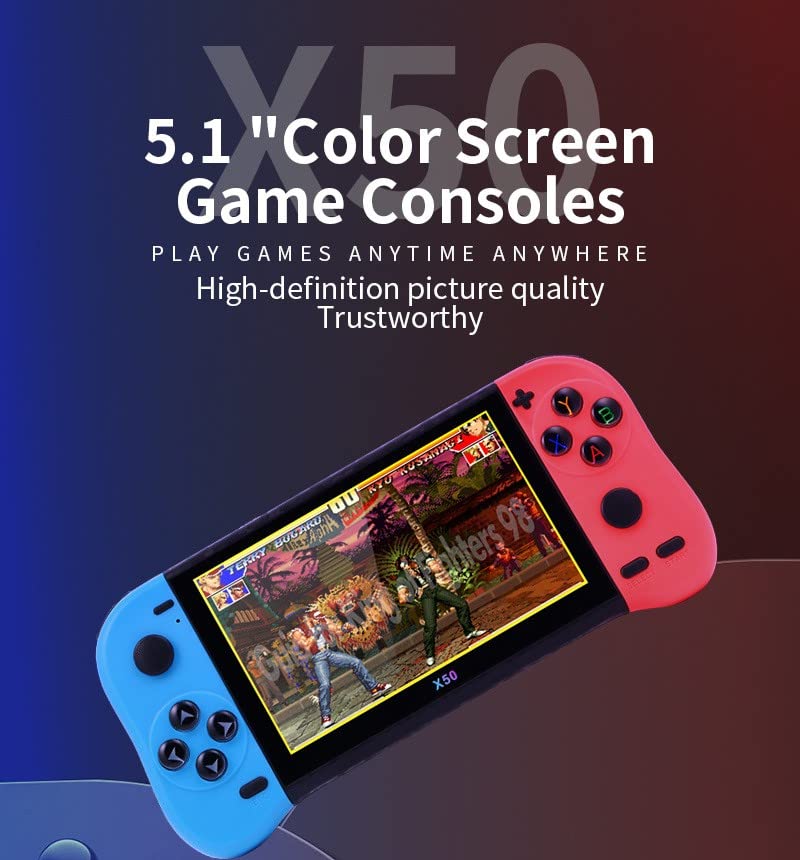 Old Arcade Retro Classic Handheld Game Console 5 Inch Led Screen Double TF Card 8 GB Internal 64 GB External Over 10000 Preloaded Games (Red and Blue)