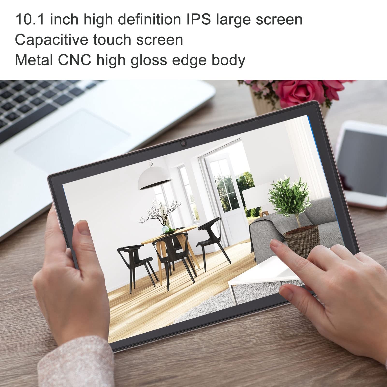 Cosiki Touch Screen Tablet, Ultra Thin Tablet 6000mAh Lithium Battery Rose Gold Front 5MP Rear 13MP with USB Cable to Play (US Plug)