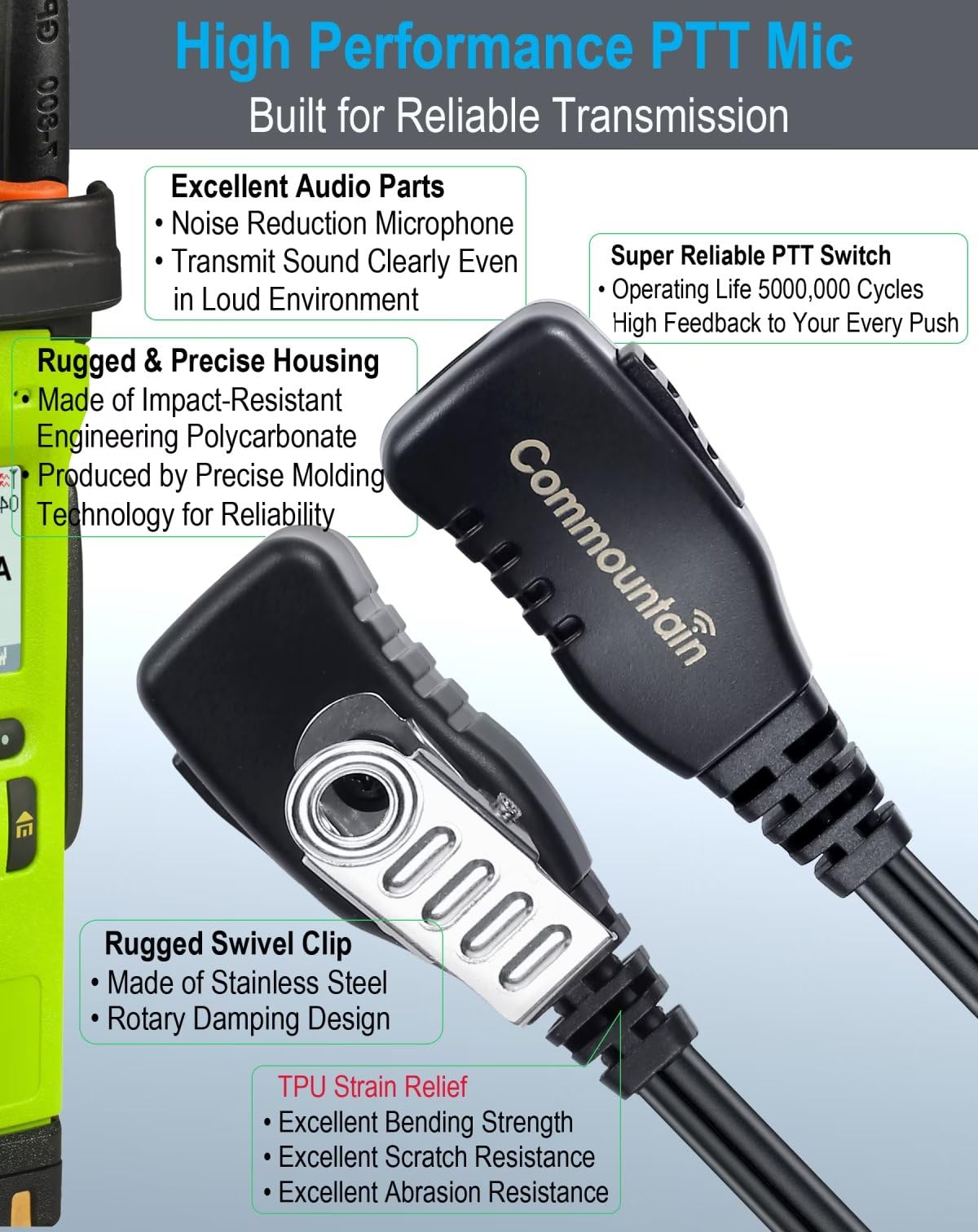 commountain CP200D CP100D Earpiece Compatible for Motorola Radios R2 CP200 CP185 BPR40 BPR40D CLS1410 CLS1110 DTR700 DTR650 RDU4100 RDU4160D RMU2040 RMU2080D CLS CP, G Shape Earhook Headset Ear Piece