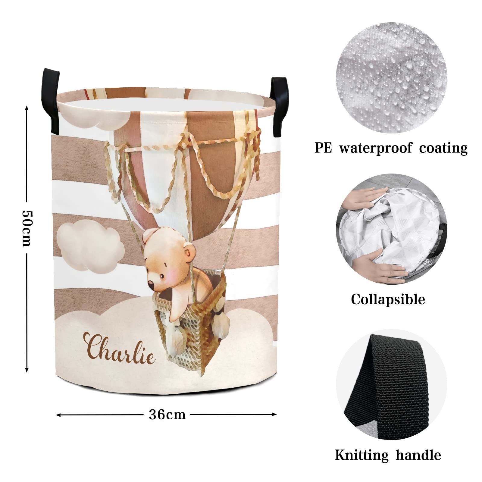 Cute Bear Personalized Laundry Basket ,Custom Foldable Storage Bins Laundry Hamper for Nursery Pet Toys Clothes