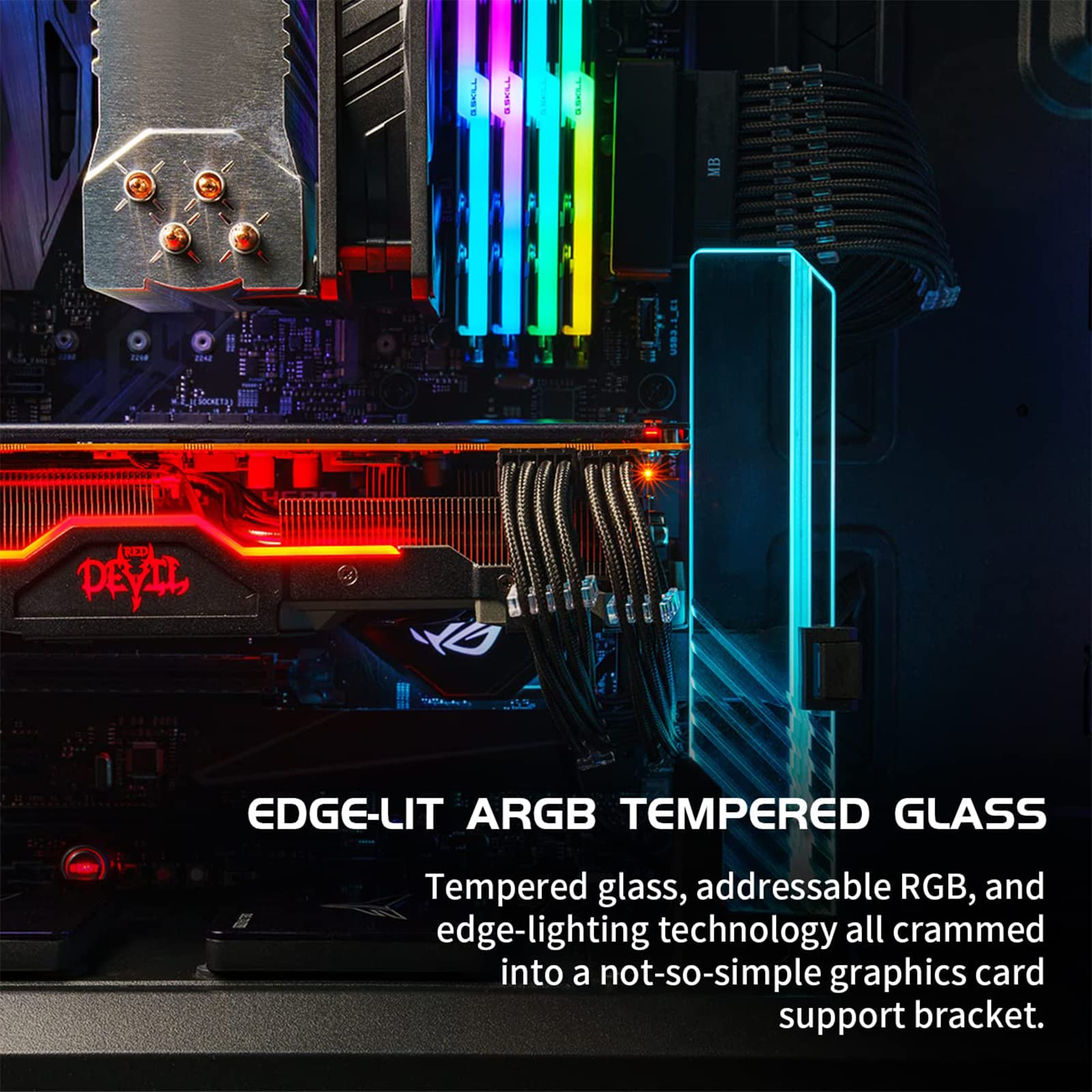 COOLERMASTE R GPU Support Bracket ARGB 3-Pin, Edge-Lit Tempered Glass, Transparent Universal GPU Bracket