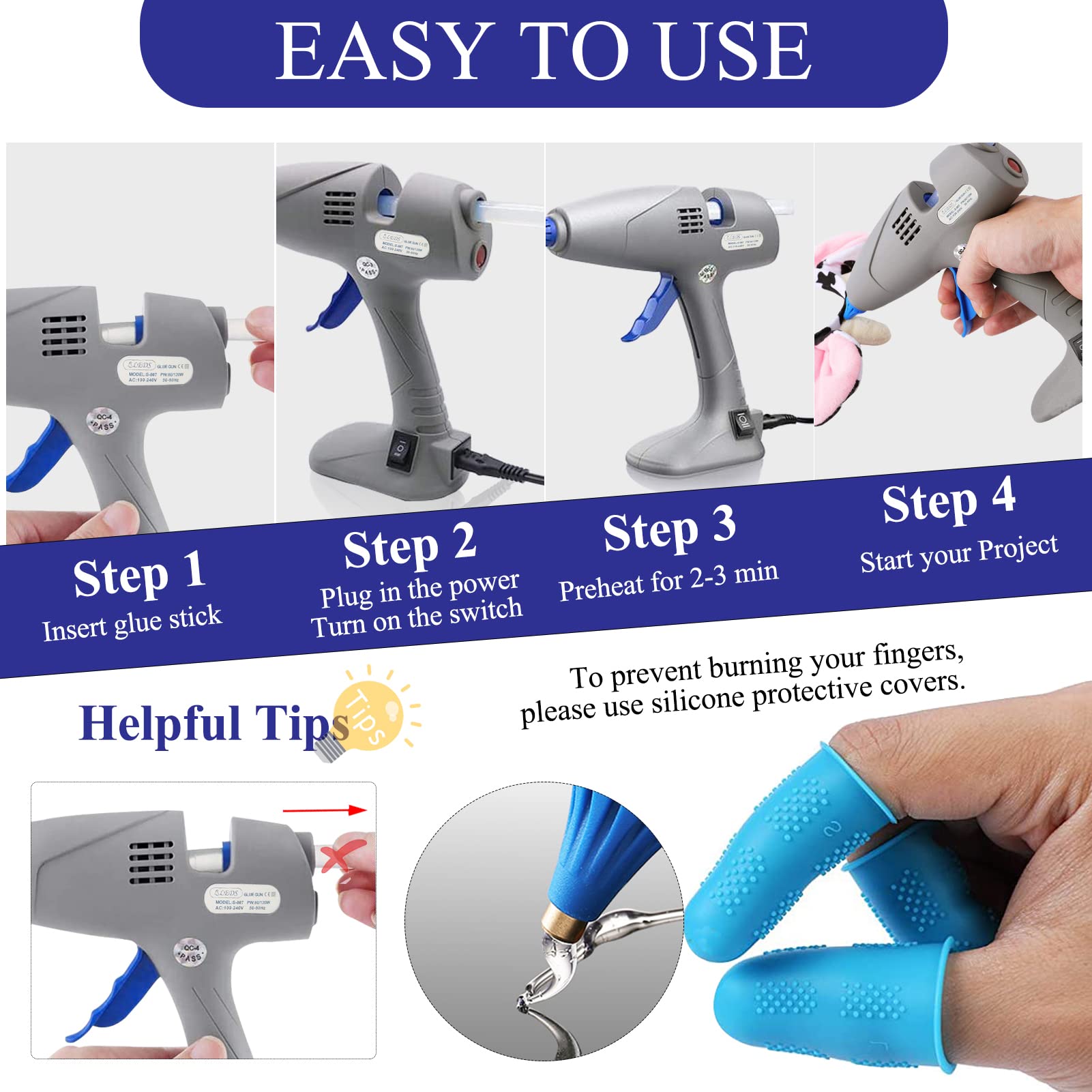 BLEDS Hot Glue Gun, Full-Size Glue Gun 80 & 120W, Stand-Up Large Glue Guns Anti-Dripping Dual High Temp Hot Melt Glue Gun With 12 Glue Sticks for Craft Art Creative Office Decor DIY Quick Repairs