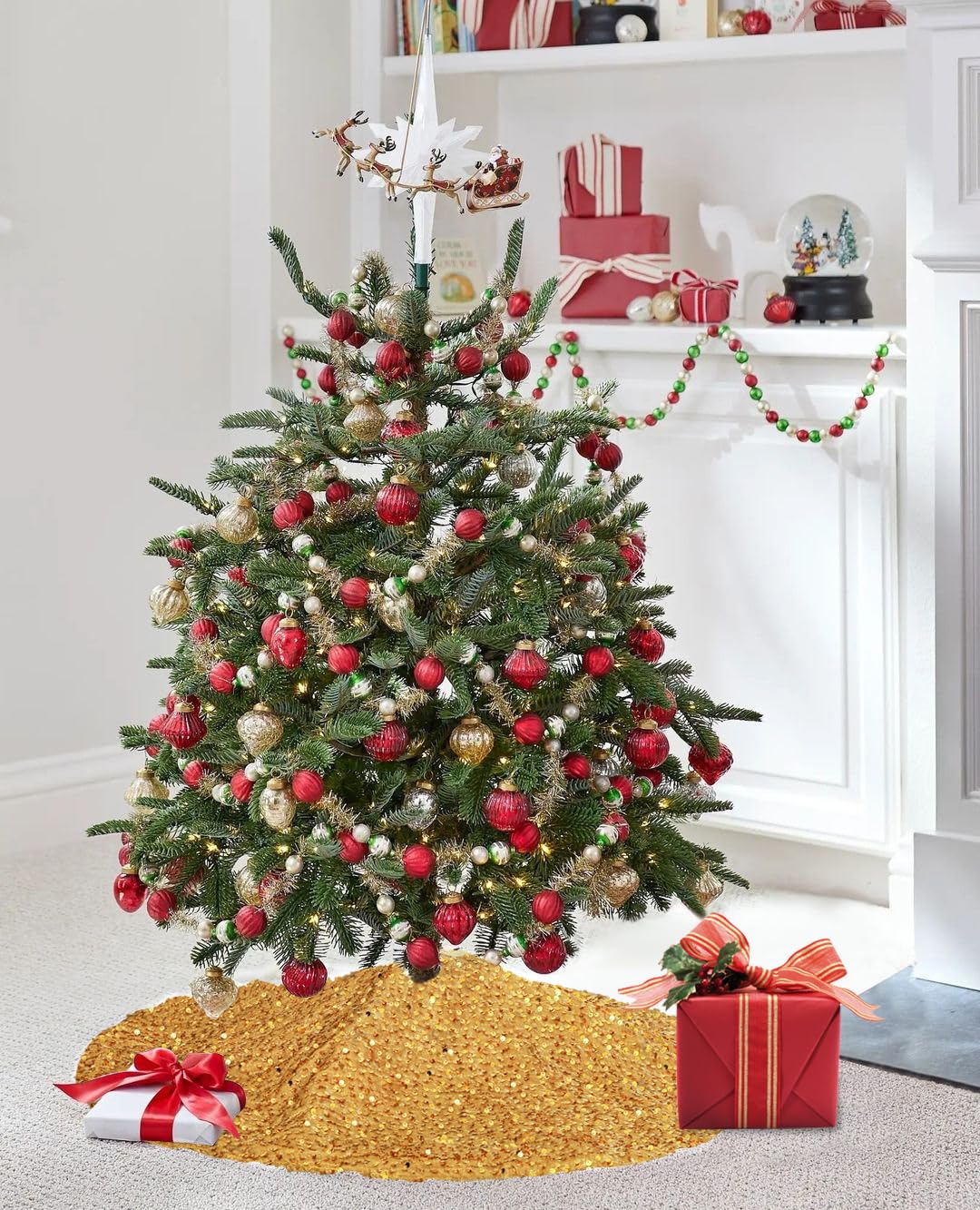 Champagne Gold Christmas Tree Skirt 24 Inches Velvet Sequin Tree Skirt Small Tree Skirt for Christmas Decorations