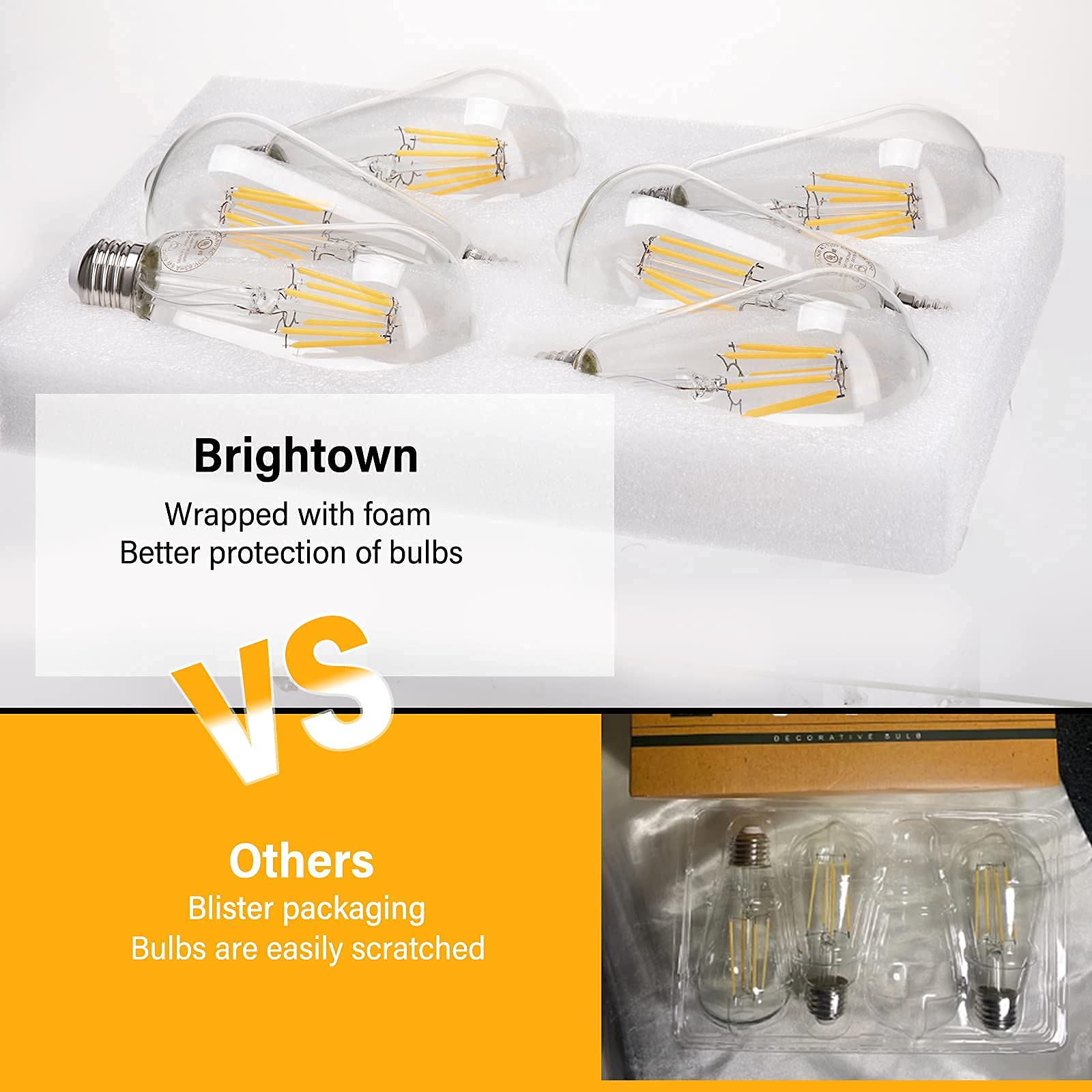 Brightown Edison Bulb, 6 Packs 540 Lumen 6W LED Bulbs 60 Watt Equivalent, Dimmable E26 Vingtage LED Light Bulbs, 2700K Warm White Clear Bulbs
