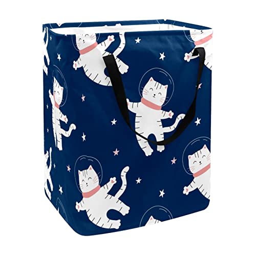 Fly in Space Cat Stars Print Collapsible Laundry Hamper, 60L Waterproof Laundry Baskets Washing Bin Clothes Toys Storage for Dorm Bathroom Bedroom