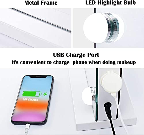 Filytop 22.8"x 18.1" Makeup Mirror with Lights,10X Large Hollywood Lighted Vanity Mirror with 15 Dimmable LED Bulbs,3 Color Modes,Touch Control,Tabletop or Wall-Mounted, White