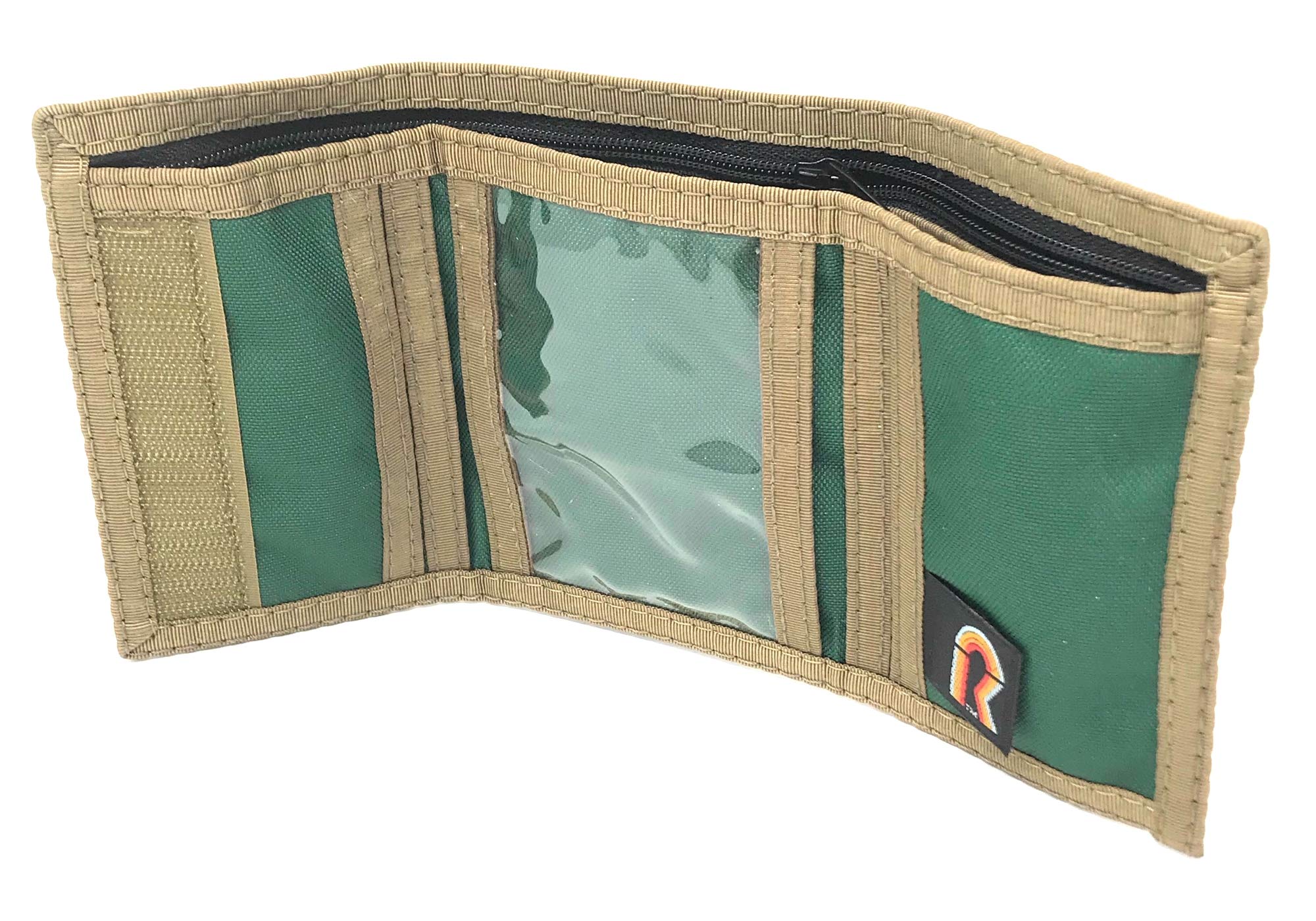 Rainbow of California USA Made Slim Front Pocket Wallet Trifold Inside ID Nylon Cordura Hook & Loop Closure (Hunter Green w/Coyote Brown Trim)