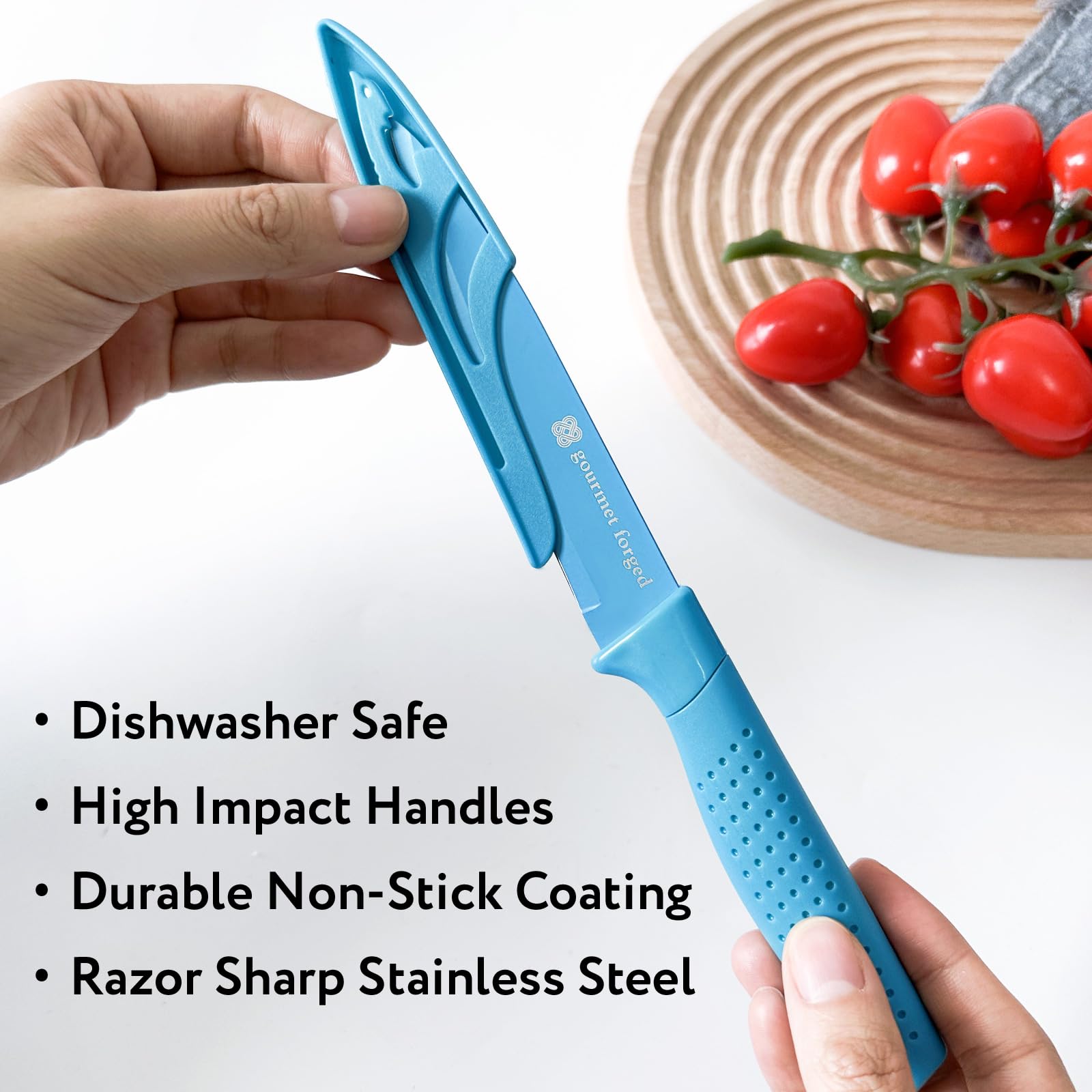 Gourmet Forged ColorSlice 3 PC Color-Coded Paring Knife Set. 5" Fruit Knife, 3.5" Paring, 3" Bird Beak Hook Peeler Curved Non Stick Dishwasher Safe Knives Sharp Stainless Steel Anti Rust