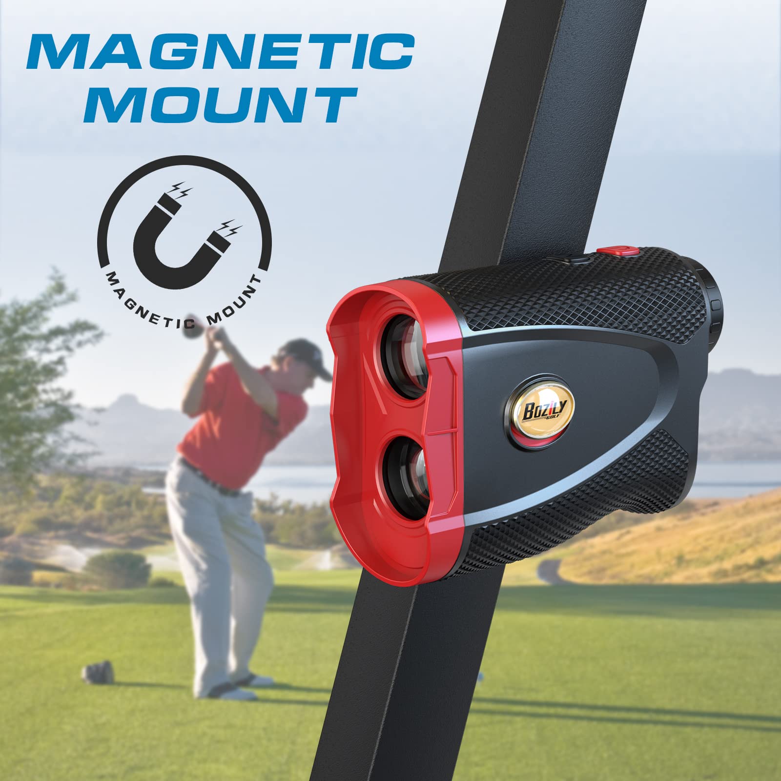 Bozily Golf Rangefinder with Slope, 6X Rechargeable Laser Range Finder with Charging Cord, 1200 Yards Flag-Lock, Slope ON/Off, Continuous Scan Support - Tournament Legal Golf Rangefinder