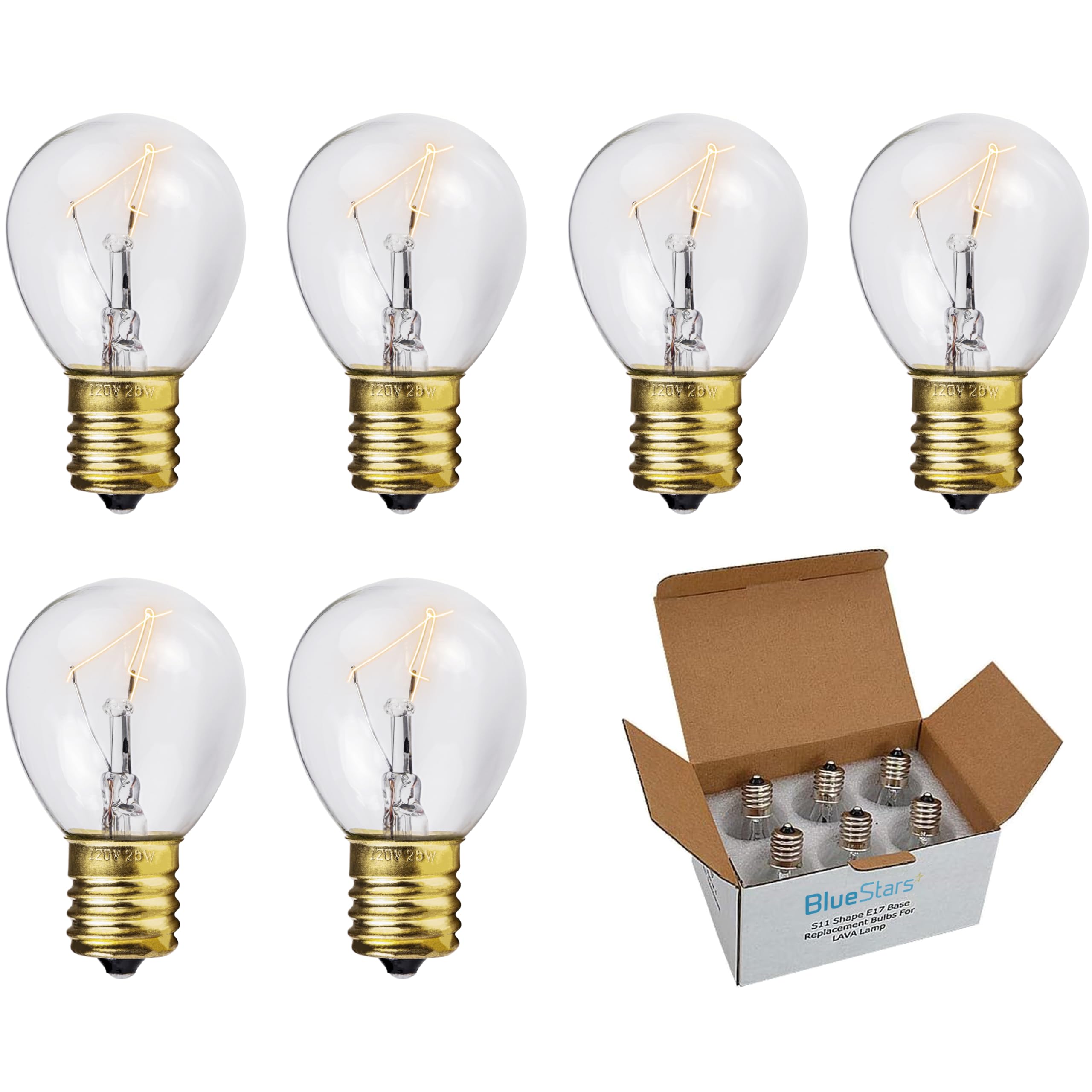 BlueStars 5-Pack Lava Lamp Bulbs 25 Watt E17 Base S11 Bulb The Lava Lamp Original Replacement Bulbs for 14.5-Inch/20-Ounce Lava Lamp, Glitter Lamps Dimmable - Warm White - Long Life