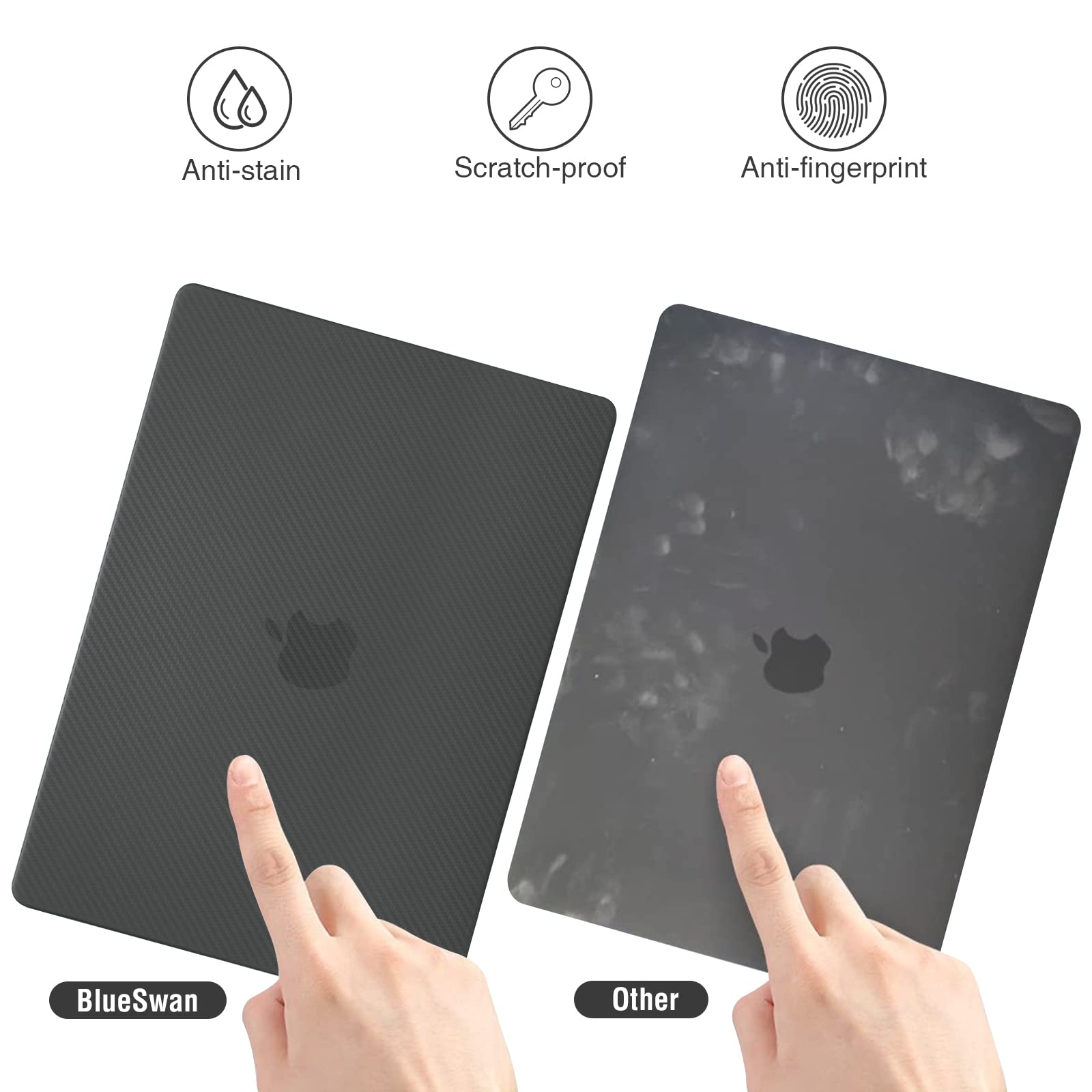BlueSwan Compatible for MacBook Air 13 inch Case 2018-2021 Model M1 A2337 A2179 A1932, Anti-Fingerprint and Lightweight Super Slim Hard Shell Case, Carbon Fiber Texture Design, Black