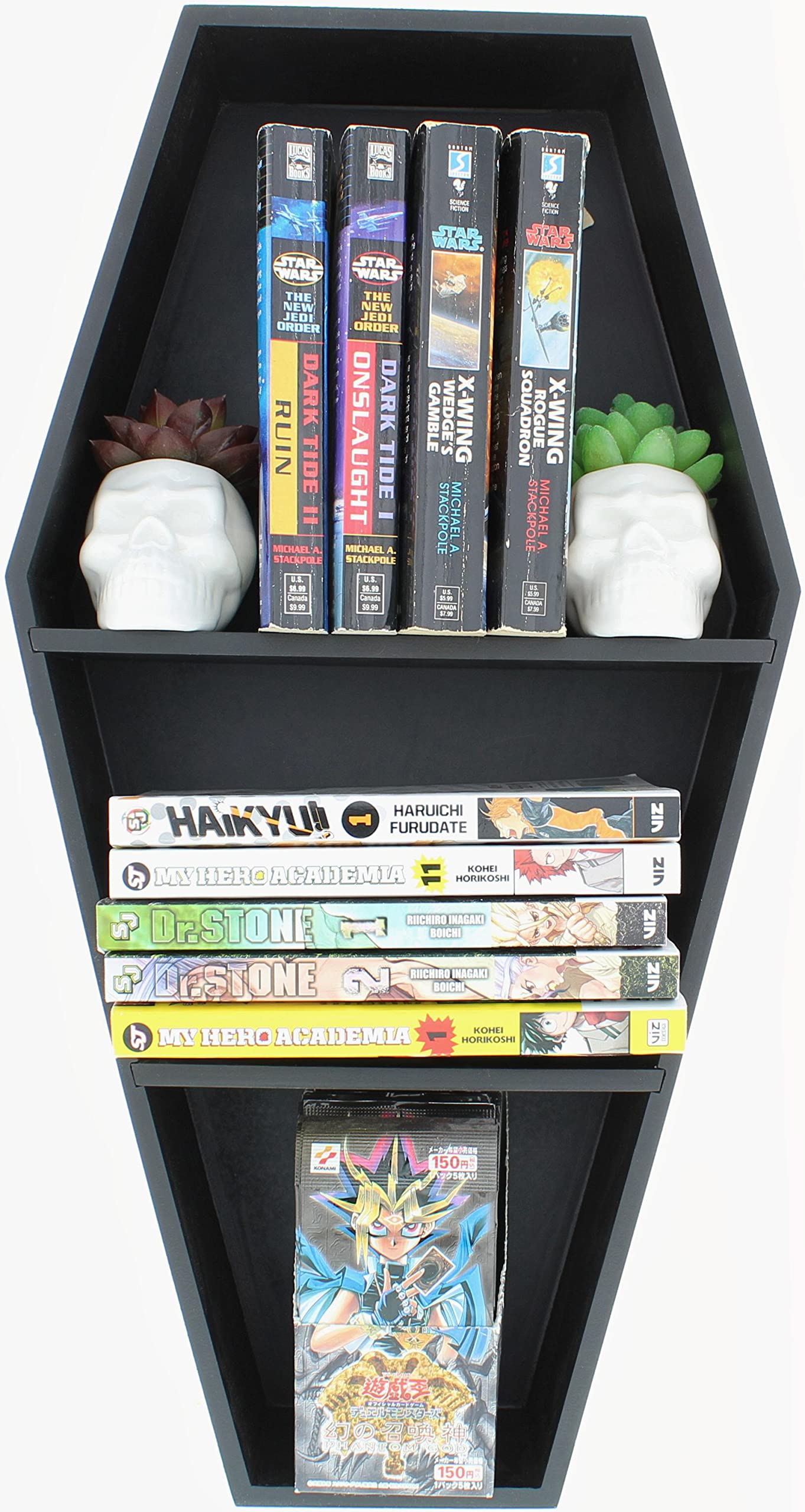 MANNY'S MYSTERIOUS ODDITIES Coffin Bookshelf - Includes Removable Shelves - Small and Large Coffin Shelf 20 Inch and 14 Inch - Gothic Decor for Home