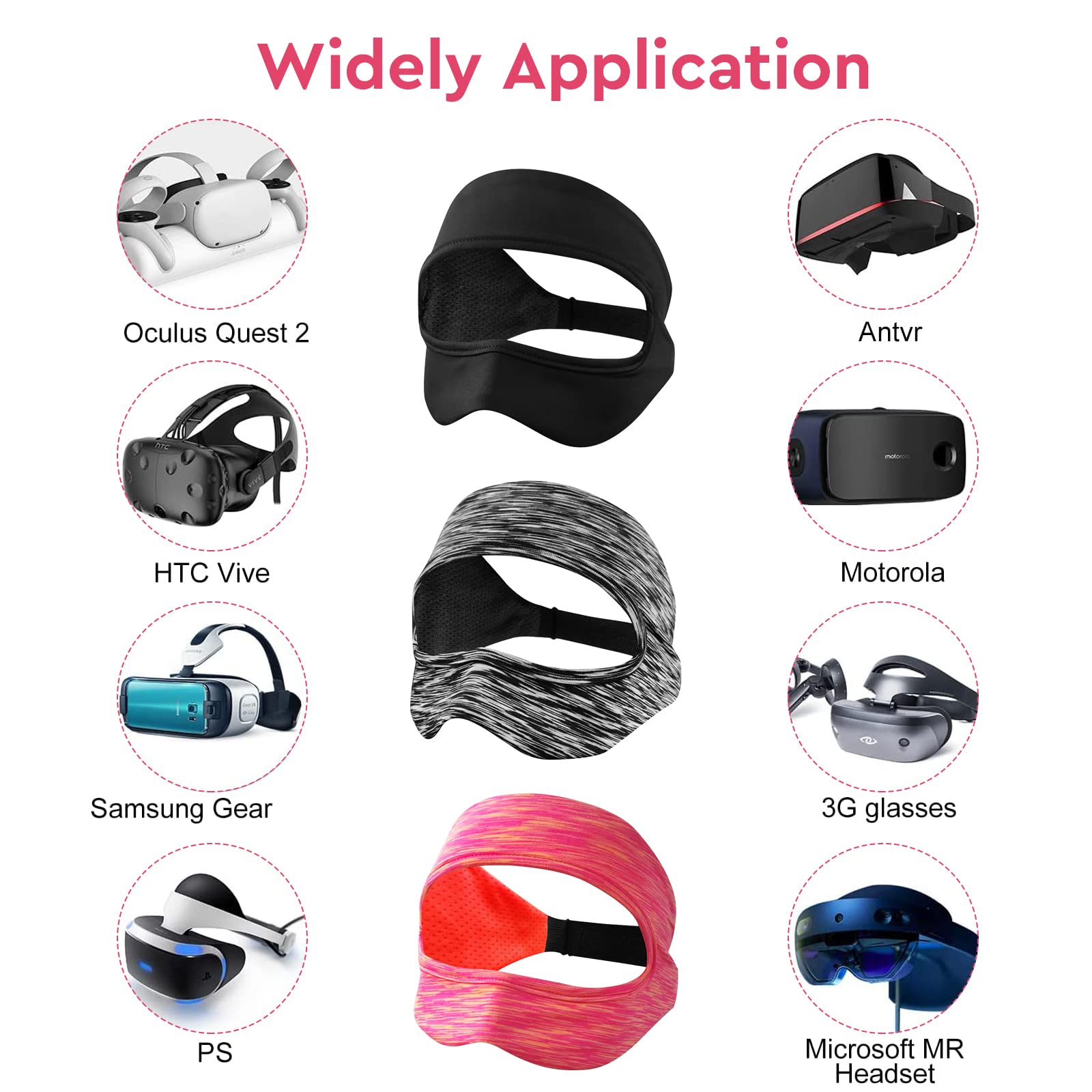 VR Sweat Band, VR Eye Mask Cover for Oculus Quest 2 Breathable Sweat Guard Face Mask for Use VR Workouts with Virtual Reality Headsets Adjustable Washable Breathable Stretchy Moisture Wicking (3PCS)