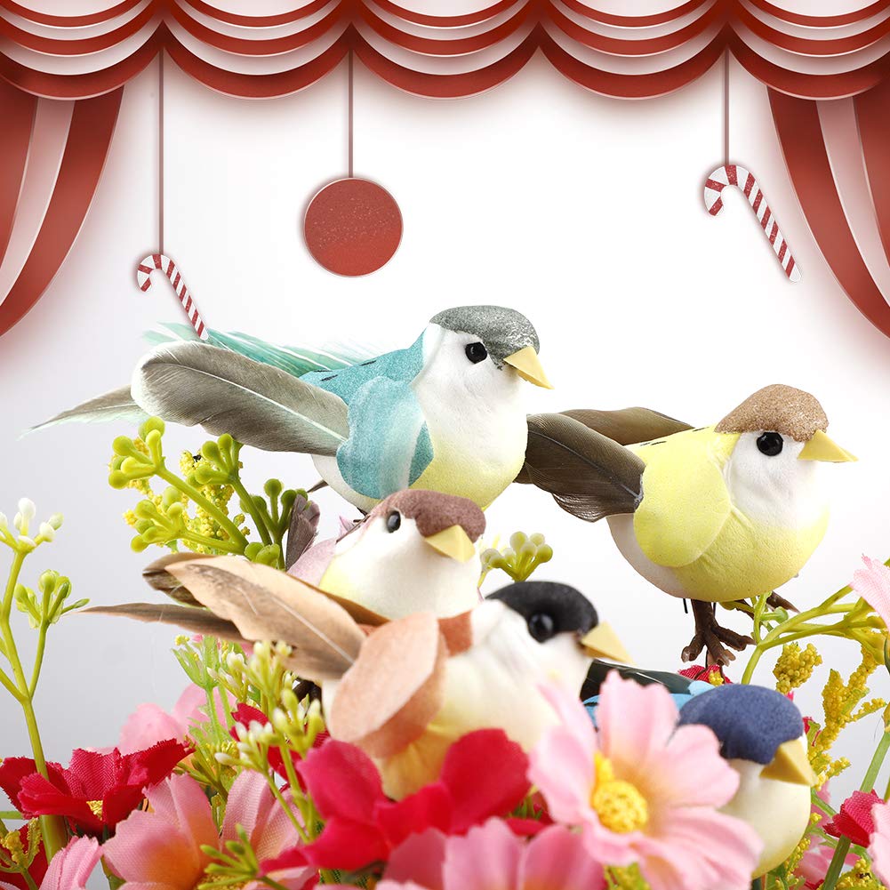 Takefuns 12 Pcs Artificial Foam Feather Bird, Mini Sparrow Birds Clip on Christmas Tree Ornaments, DIY Craft for Wedding Home Garden Party Decoration