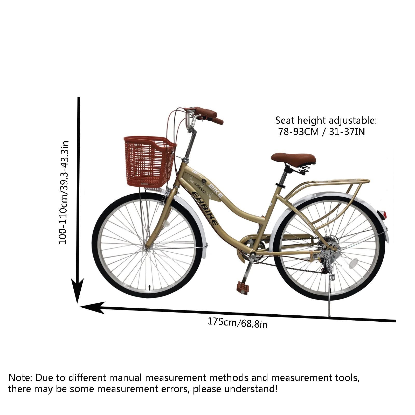 Cruiser Bike 7 Adjustable Speeds 26-Inch with Grocery Basket Adjustable Seat & Handle - Semi-Assembled Suitable for Road Riding & Beach Riding Commuter Bikes