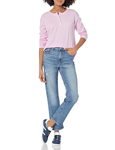 GAP Womens Long Sleeve Waffle Henley Shirt, Lavender Pink, Medium US
