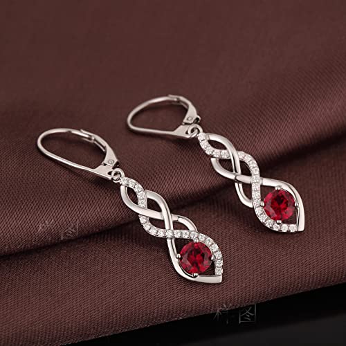 Dangle Earrings Silver Leverback Earrings Womens Infinity Dangle Earrings Sterling Silver Dangle Earrings Red Leverback Earrings for Women Twisted Dangle Earrings CZ Dangle Infinity Earrings