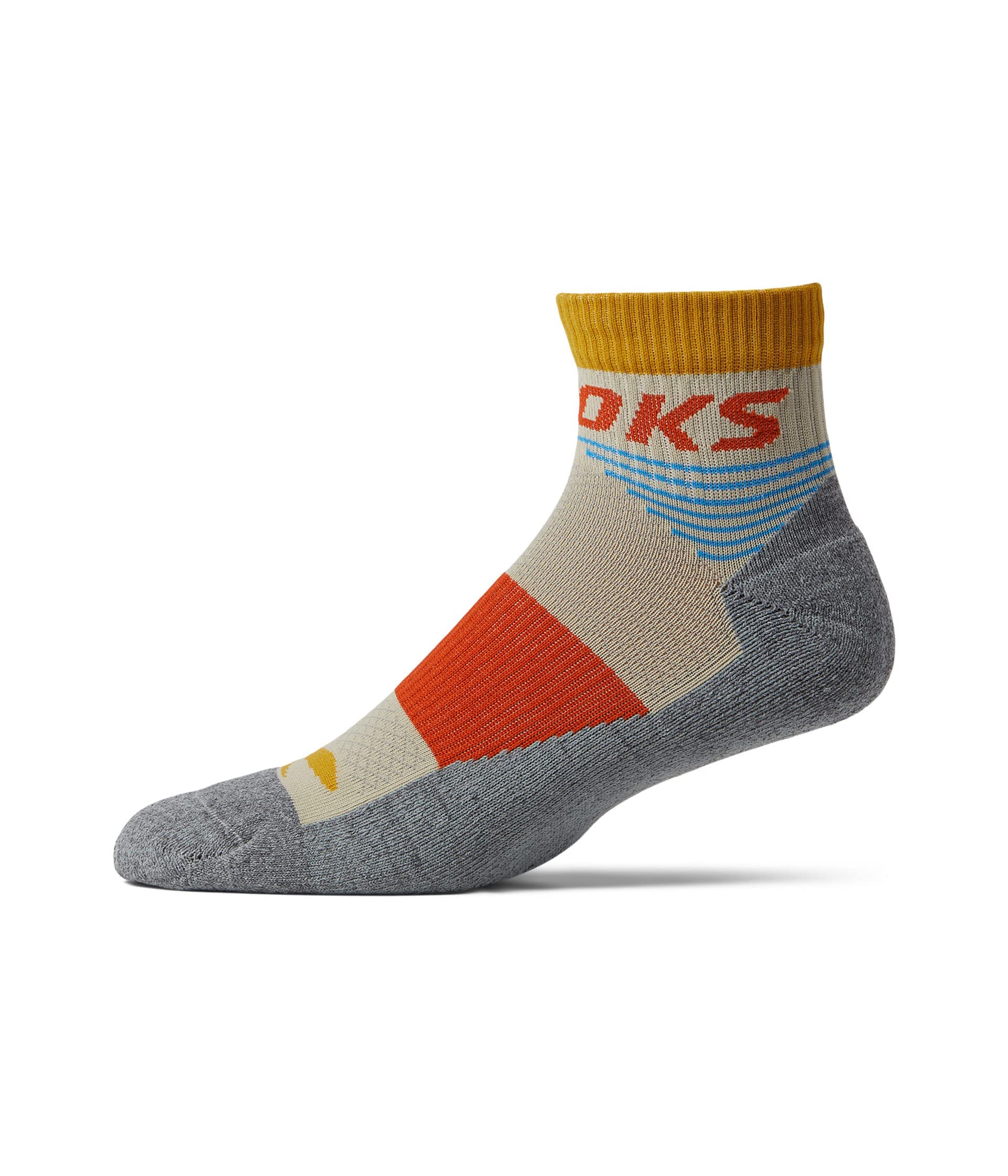 Brooks High Point Quarter Socks Oatmeal/Red Clay XL (US Men's Shoe 12-14)