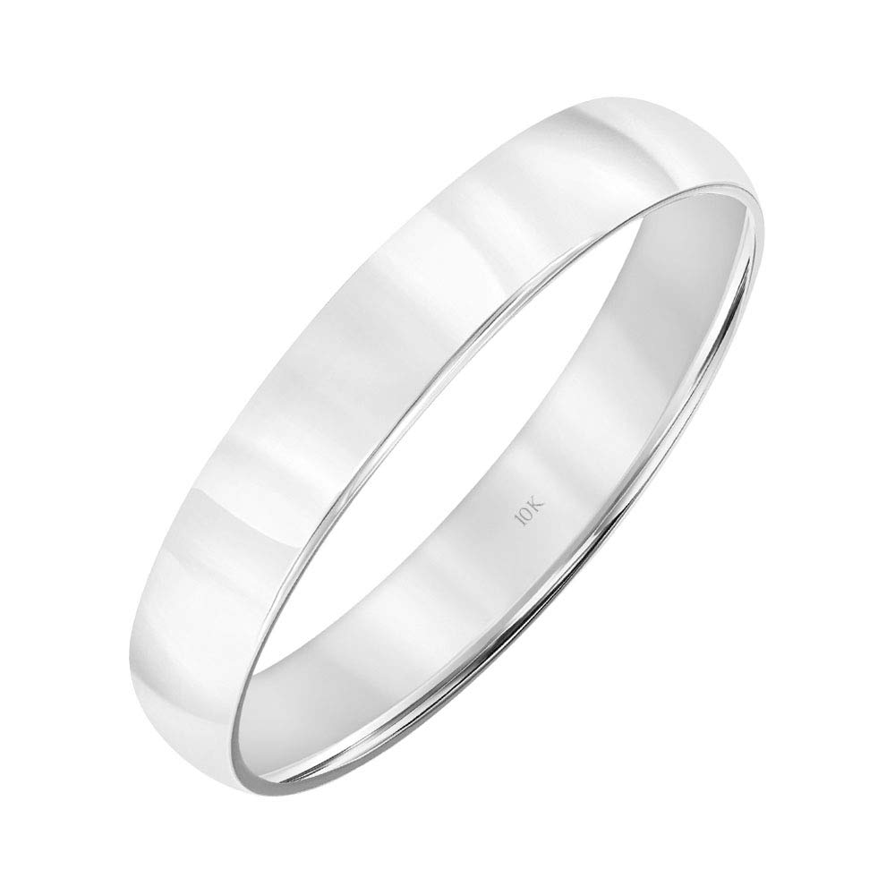 Brilliant Expressions 10K White Gold Comfort Fit Signature Plain Classic Wedding Band, 4mm, Size 9