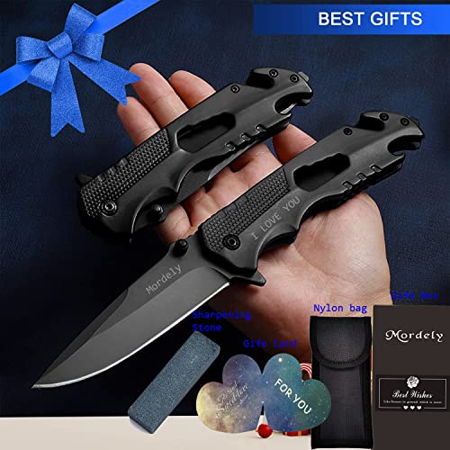 Engraved Pocket Knife Gift For Men, Everyday Carry, Personalized Boyfriend Gift, Christmas Gifts For Men, Fathers Day, Hunting Knives (Blace)