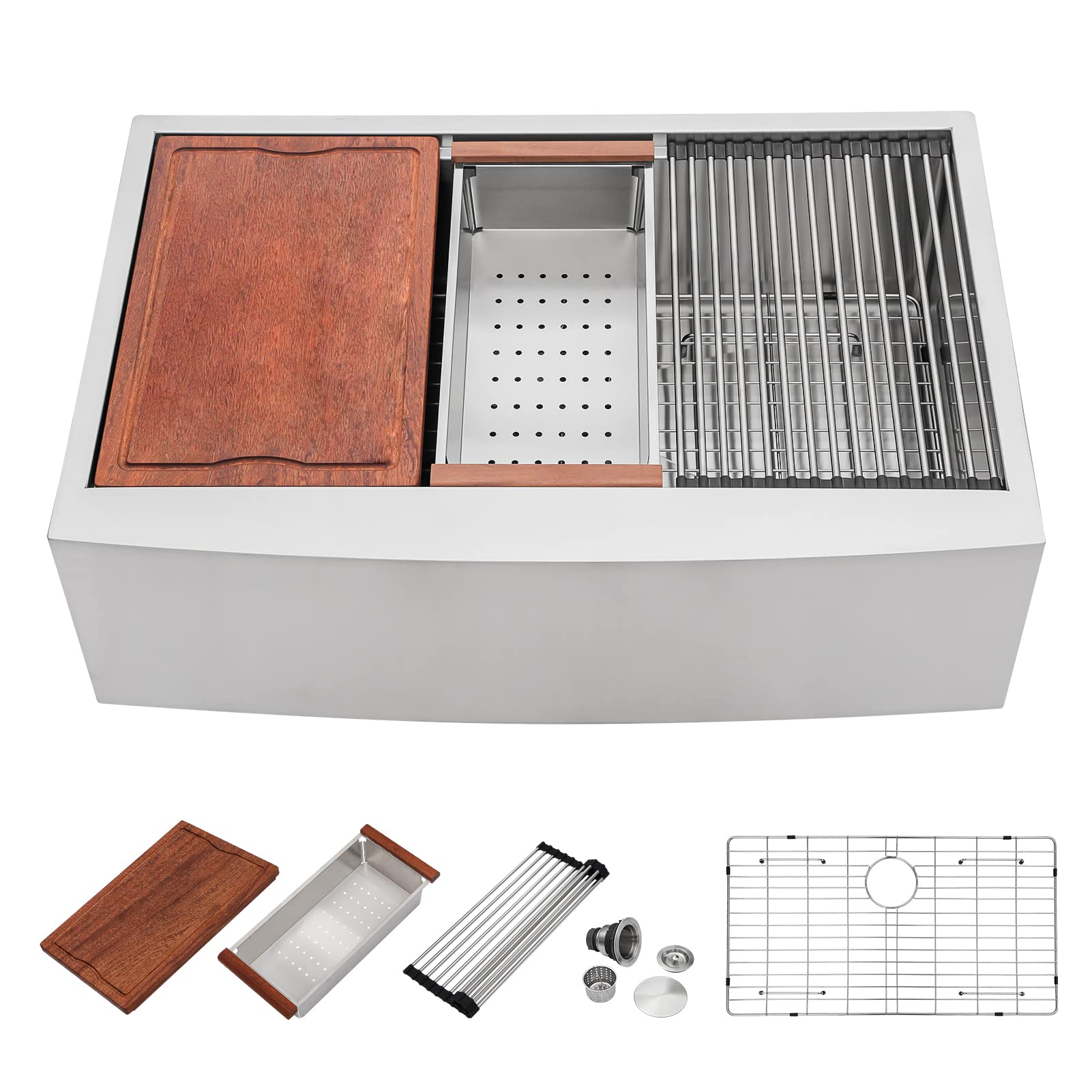Dcolora 30 Inch Farmhosue Sinks Workstation Stainless Steel Single Bowl Farm Style Sink Farmer Country Apron Front Barn Sink, 30"x21"x10" DC-A7741