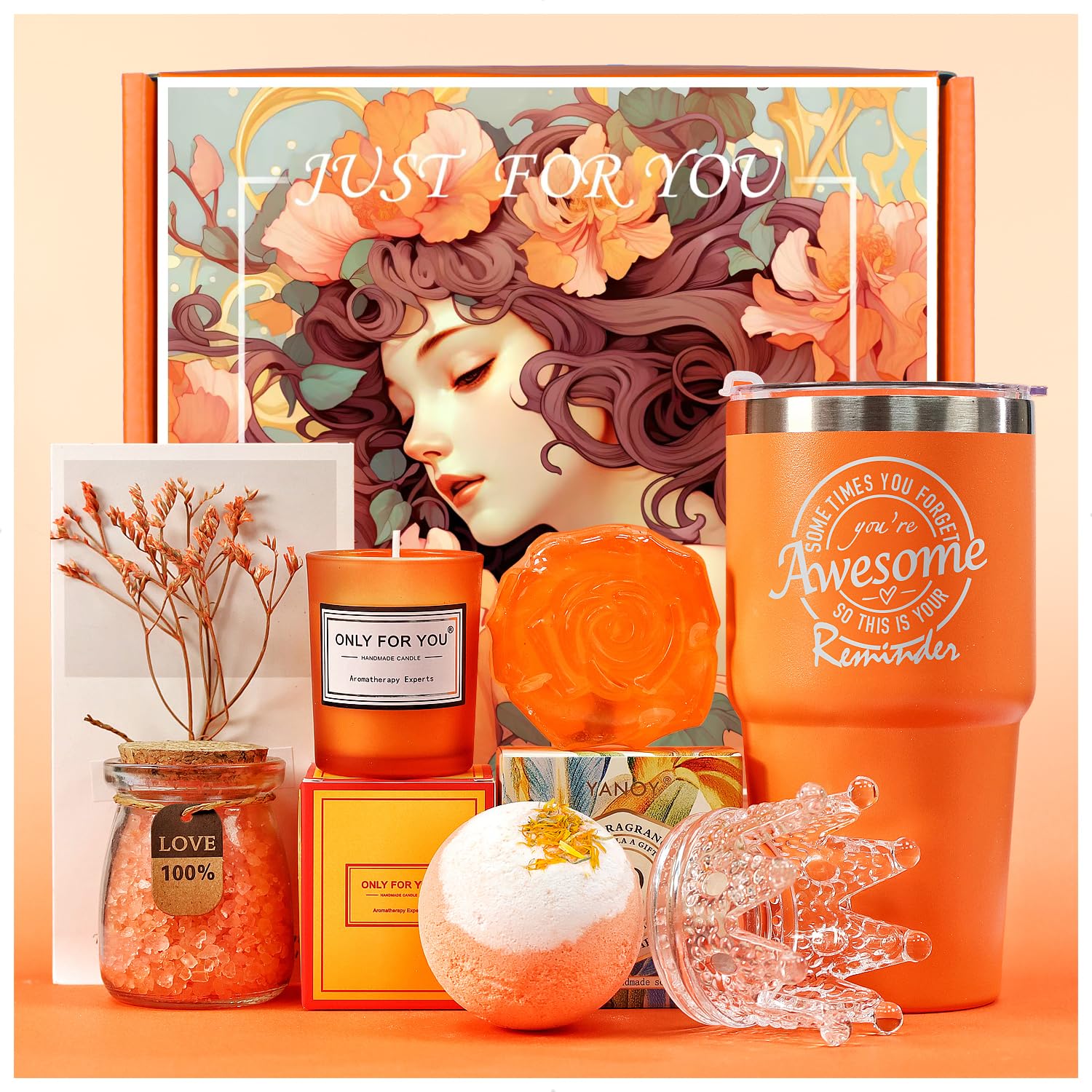 Gifts for Women Unique Spa Gifts Basket Set Birthday, Mothers Day, Valentines Day Christmas Gifts for Mom, Sister, Her, Girlfriend, Wife Bright Orange Gift BoxâŚ