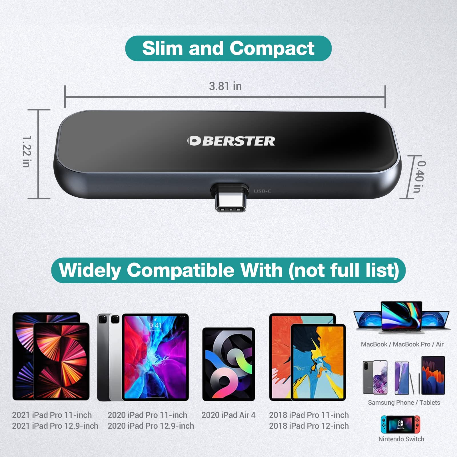 iPad Pro USB C Hub Adapter, 6-in-1 OBERSTER USB-C Hub with 4K HDMI/PD 100W/USB 3.0 & 3.5mm Headphone Jack/SD/TF Slots Compatible with iPad Pro 2020 2019 2018, iPad Air 4/iPad Mini 6 (6-in-1)