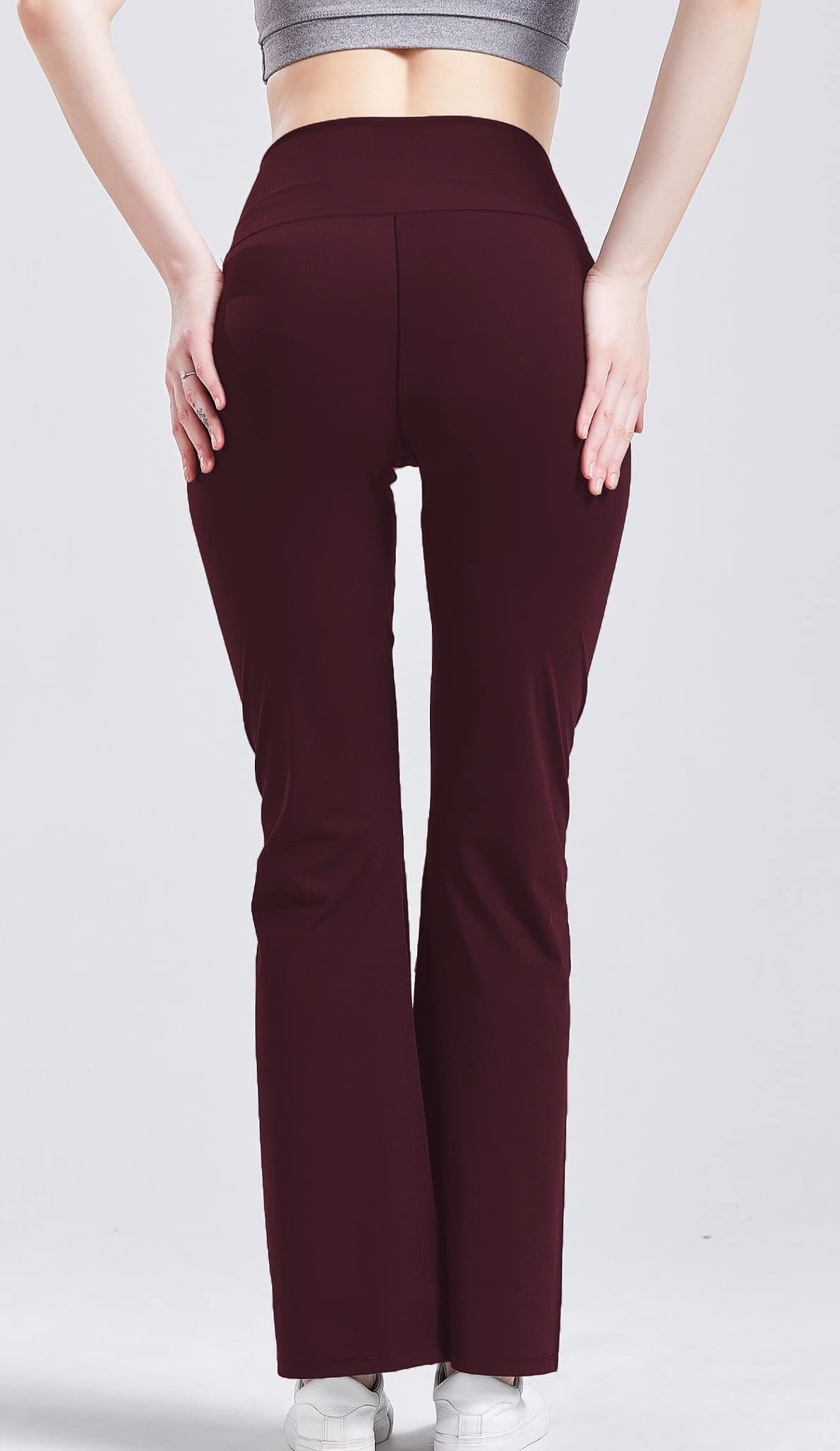 DANI CHINS Women's Casual Bootcut Yoga Pants V Crossover High Waisted Flare Workout Leggings (Burgundy, XL)