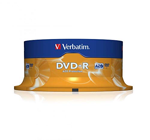 Verbatim DVD-R Discs 25 Spindle Pack, Bulk Pack 25 x DVD-R Blank Discs with AZO Protection Against UV, 16x Speed, 4.7 GB