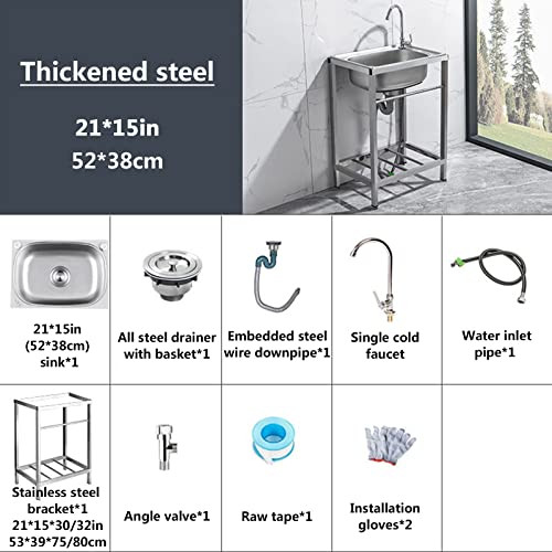 Stainless sink,single bowl kitchen sinks,stainless steel utility sink,Thickened stainless steel single sink with stainless steel bracket and 360° swivel faucet, suitable for garage, kitchen, (Color :