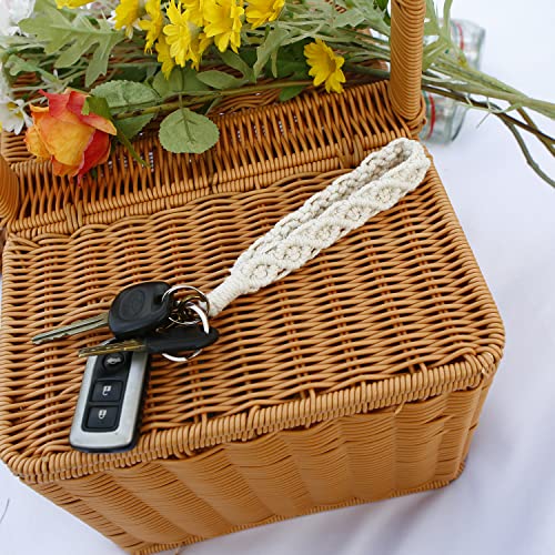Poagoep 2 Pcs Macrame Keychain Boho Handmade Wristlet Keychain Wrist Lanyard Key Chain for Women(2)