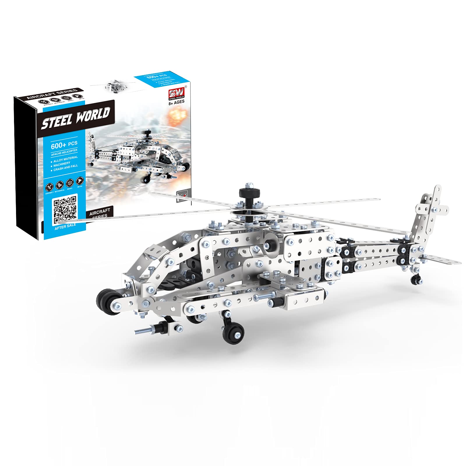 Steel World Assembled Helicopter Toy Model Metal Building Block Set Construction Toys for Children and Adults