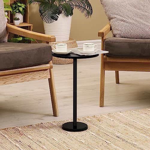 smusei Black Side Table for Small Spaces Round End Table with Marble Base Small Pedestal Table Drink Table for Sofa Couch Chair Patio, Black