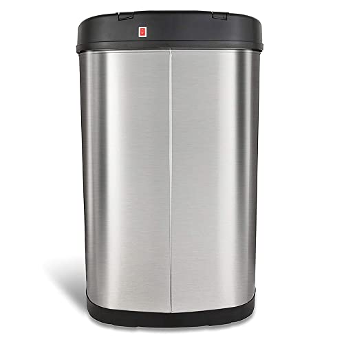 Ninestars 13.2 Gal Rectangular Stainless Steel Automatic Soft Close Motion Sensor Trash Can with Manual Mode, Ring Liner, and Non-Skid Base (2 Pack)