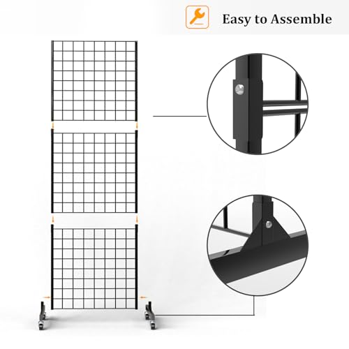 Bonnlo 2' x 6' Detachable Girdwall for Easy Transport, Standing Grid Tower, Thicker 5mm Wire, 180 LBS Weight Capacity Grid Panel with Legs and Extra Hooks, Display Rack for Retail and Craft Fair (1)
