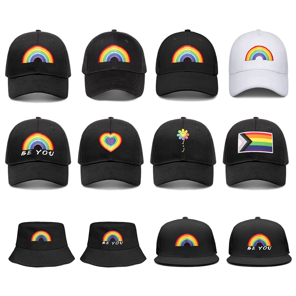Dantacy Pride Rainbow Embroidered Hat for Men Women,Pride Lesbian Gay Bisexual Transgender LGBT Black Baseball Cap One Size