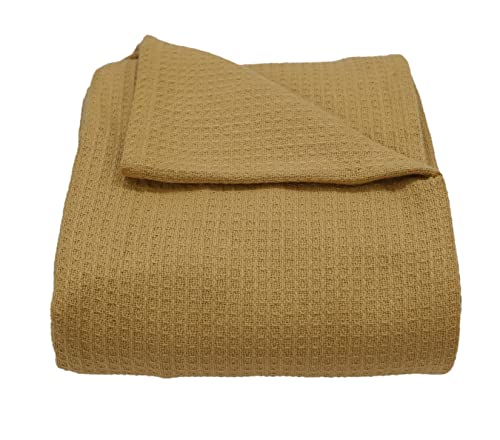 Olvenia homes Cotton Throw Blanket - Waffle Weave King Bed Blanket - Super Soft, Warm & Cozy Throw for Sofa, Couch - (90"x108", Beige)