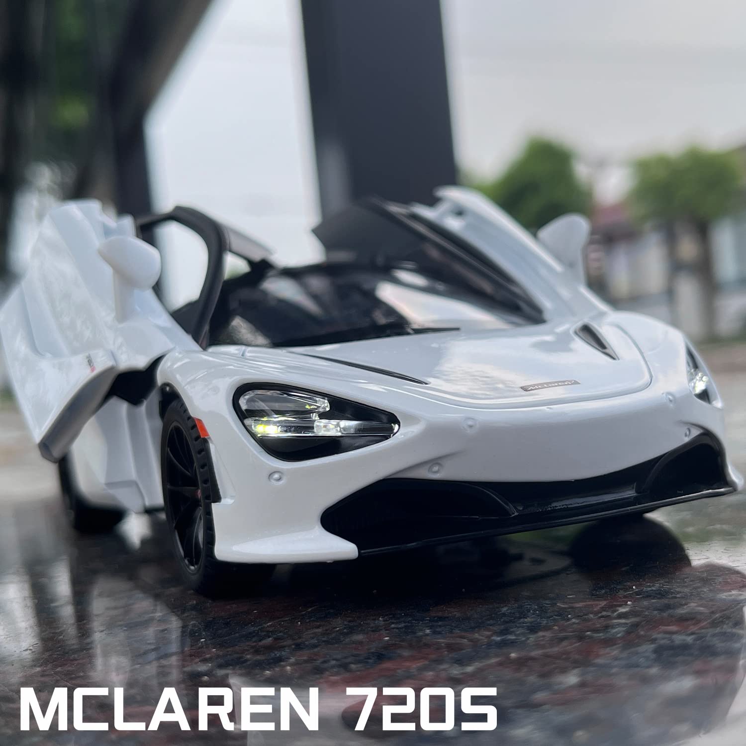 COOLPUR 1:24 diecast Model for MCLAREN 720s zinc Alloy Pull Back Car Diecast Model,Decorative,Mini Vehicles Toys for Kids,Boyfriend,Young Peoples Gift(bigwhite)