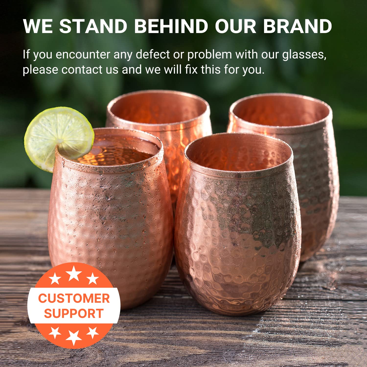 Copper wine glasses set of 4 β 17oz gleaming 100% solid hammered copper stemless wine cups β Valent for men and women β great copper tumblers for red or white wine and Moscow mules.
