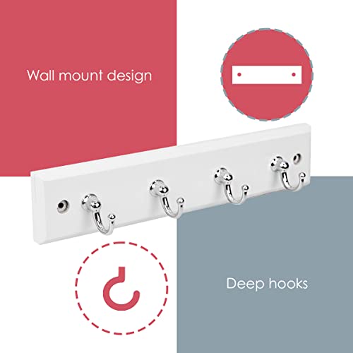 Home Basics 4 Hook Wall Mounted Key Holder Rack for Entryway, Kitchen, Bedroom β Organize Car Keys, House Keys, Small Accessories and Jewelry (White)
